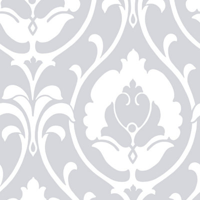Galerie Shades Silver Grey Damask Smooth Wallpaper