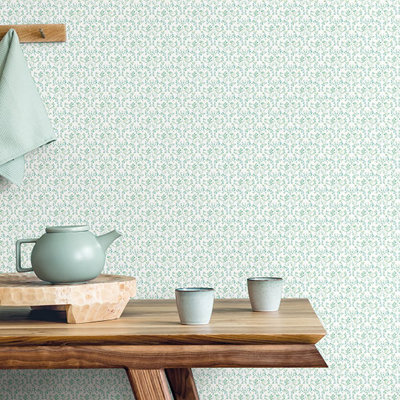 Galerie Small Prints Green Ogee Floral A4 Wallpaper Sample
