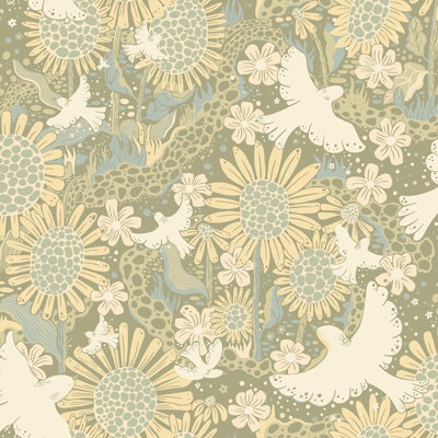 Galerie Sommarang 2 Green Dromma Scandinavian Folk Art A4 Wallpaper Sample
