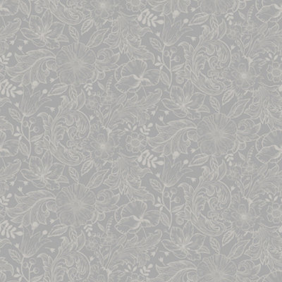 Galerie Sommarang Grey Mono Flora Wallpaper Roll