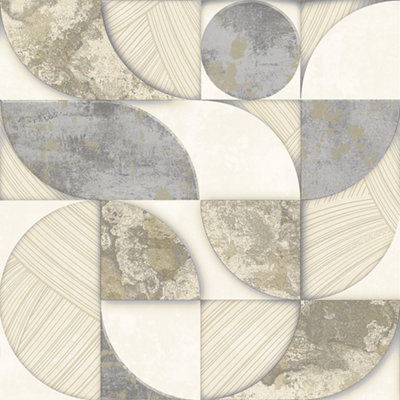 Galerie Stratum Collection Metallic Silver/Cream/Beige Geometric Circle ...