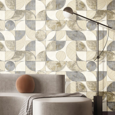 Galerie Stratum Collection Metallic Silver/Cream/Beige Geometric Circle ...