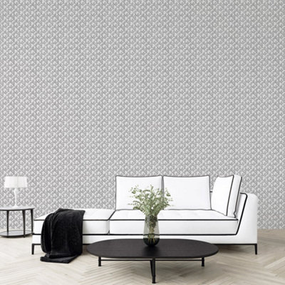 Galerie TexStyle Grey Geometric Block Flock Wallpaper Roll