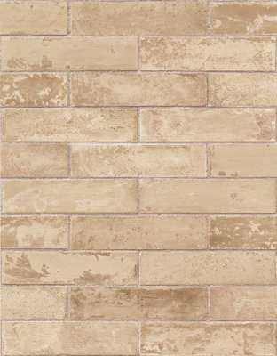 Galerie Texture Style Cream Brick Effect Smooth Wallpaper | DIY at B&Q
