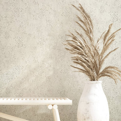 Galerie Urban Textures Metallic White Ornamental Mottled Damask ...