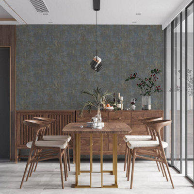 Galerie Welcome Home Blue Distressed Metallic Texture Wallpaper