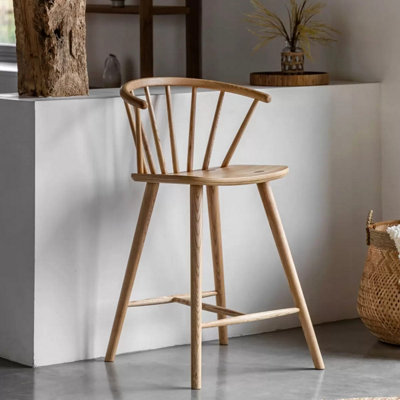 Gallery Craft Oak Bar Stool with Light Brown Finish, Turned Legs & Back ...