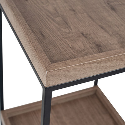 Gallery Natural Wood Veneer and Black Metal Side Table