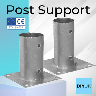 GALVANISED 80MM BOLT DOWN CIRCULAR ROUND POST SUPPORT PACK OF: 4 BASE ...