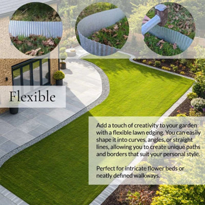 Galvanised Aluzinc Lawn Edging Roll - Wavy - 16.5cm Height - 25m