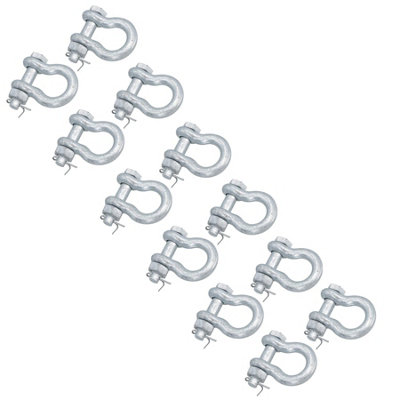 Galvanised Bow Shackle 12 Pack Safety Pin 1/2in (12.5mm) 2.0T to US Fed ...