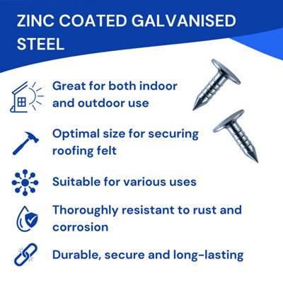 Galvanised Clout Nails 13mm (300pcs) 327 Grams Roofing Felt Tacks for ...