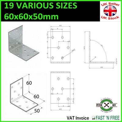 Galvanised Corner Brace 90 Degree Angle Bracket Joist Timber Mending ...