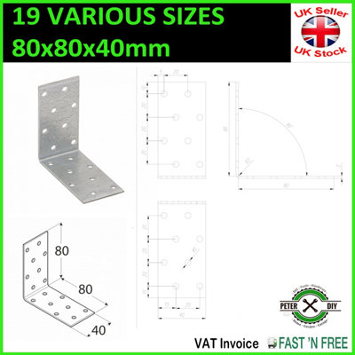 Galvanised Corner Brace 90 Degree Angle Bracket Joist Timber Mending ...