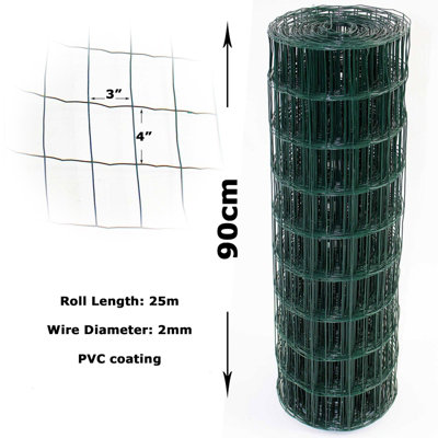 Galvanised PVC Coated Wire Mesh Fencing 90cm x 25m