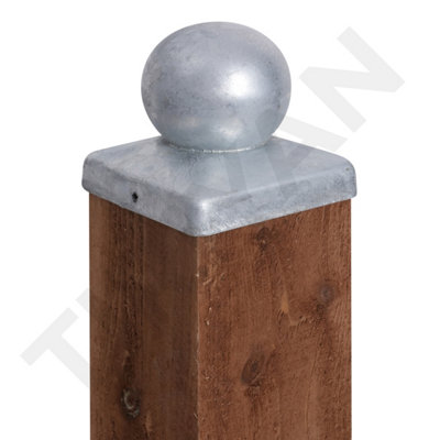 Galvanised Square Metal Fence Gate Post Cap With Ball Flange 100mm x ...