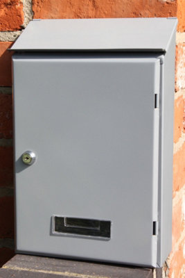 Galvanised Steel Wall Mounted Post Box - Letter Box -Painted a Grey Colour