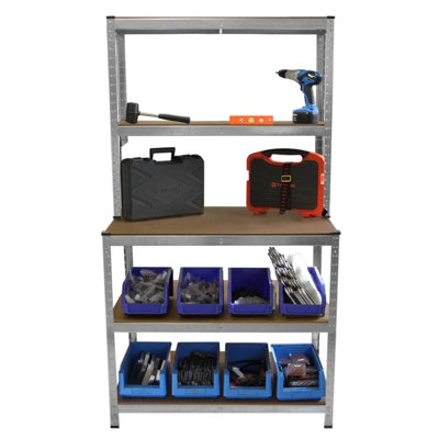 Galvanised Workbench Shelving Unit Rack Workshop Shed Heavy Duty ...