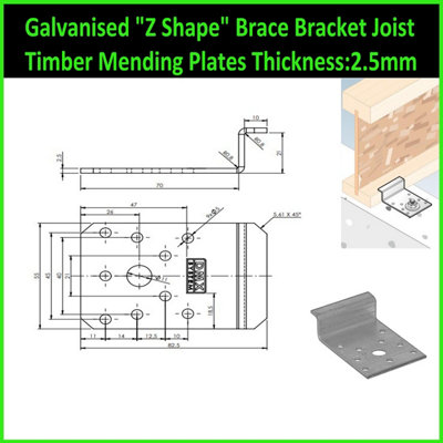 Galvanised "Z Shape" Brace Bracket Joist Timber Mending Plates Height ...