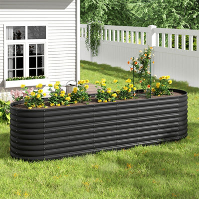 Galvanized Steel Raised Garden Bed Oval-Shaped Garden Bed in Black 320cm W