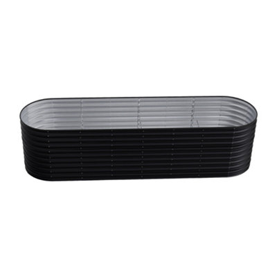 Galvanized Steel Raised Garden Bed Oval-Shaped Garden Bed in Black 320cm W