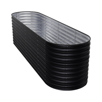 Galvanized Steel Raised Garden Bed Oval-Shaped Garden Bed in Black 320cm W