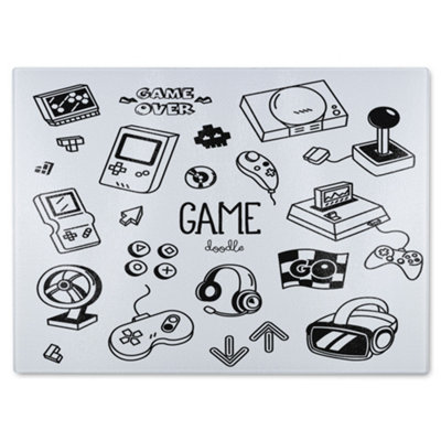 Game Doodles Glass Chopping Board