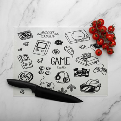 Game Doodles Glass Chopping Board