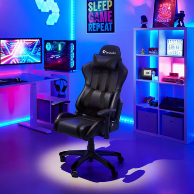 Gaming Chair - ergonomic shape, adjustable backrest, thick padding - black