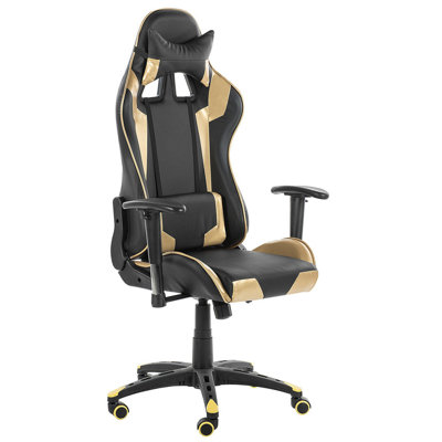 Gaming Chair Swivel KNIGHT Faux Leather Gold