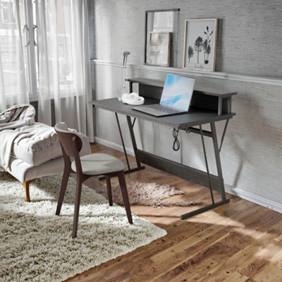 Gaming Desk with LED Lights and Built-In Power Outlets, Computer Desk ...