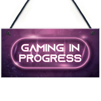 GAMING IN PROGRESS Pink Gaming Sign Neon Effect Girls Bedroom Sign ...
