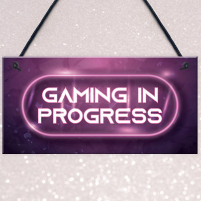 GAMING IN PROGRESS Pink Gaming Sign Neon Effect Girls Bedroom Sign ...