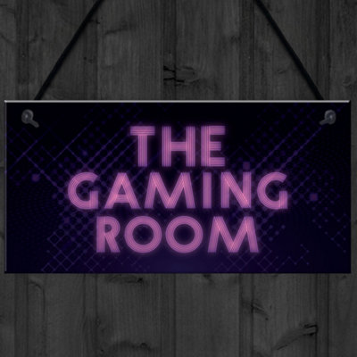 GAMING ROOM Sign Neon Effect Hanging Games Room Man Cave Bedroom Sign