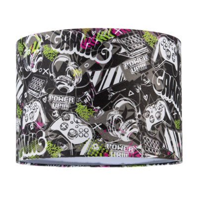Gaming Themed Cotton Fabric Modern Lamp Shade in Black and Neon Green