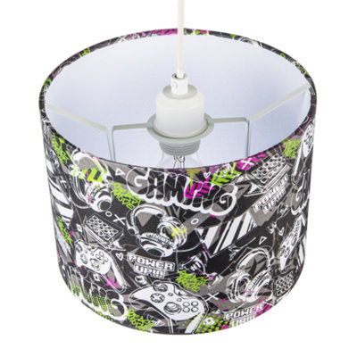Gaming Themed Cotton Fabric Modern Lamp Shade in Black and Neon Green