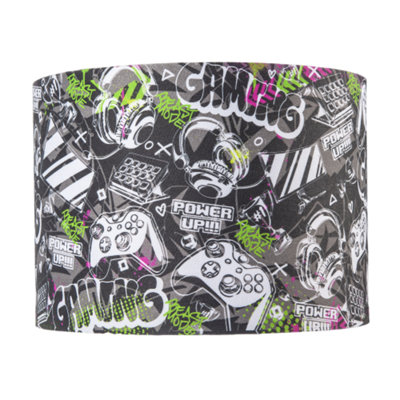 Gaming Themed Cotton Fabric Modern Lamp Shade in Black and Neon Green