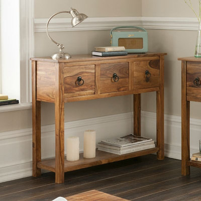 Ganga 3 Drawer Console Table - Sheesham Wood - L30 x W90 x H75 cm ...