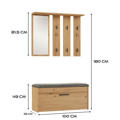 Gar Parma Shoe Cabinet Coat Rack and Mirror Artisan Oak