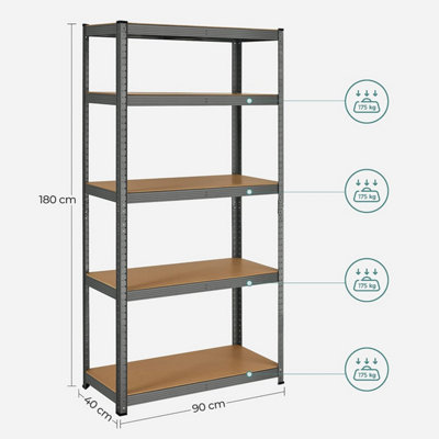 Garage Shelving, 5-Tier Storage Racks, Set of 2, 180 x 90 x 40 cm, Max ...