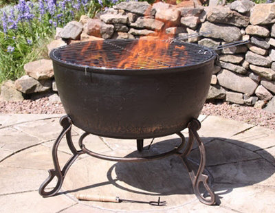 GARDECO MERDIR XL FIRE BOWL CAST IRON FIRE PIT & BBQ GRILL CAMPING WOOD ...