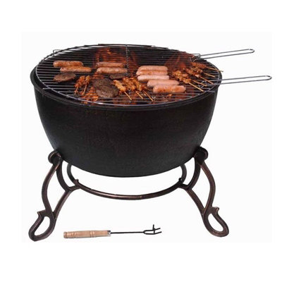 GARDECO MERDIR XL FIRE BOWL CAST IRON FIRE PIT & BBQ GRILL CAMPING WOOD ...