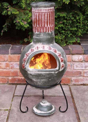 Gardeco Plumas Green Mexican Clay Chimenea Fire Pit Garden Heater Large ...