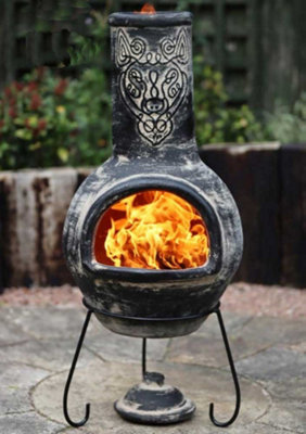 Gardeco Wulfryc Wolf Grey Mexican Clay Chimenea Fire Pit Garden Heater ...