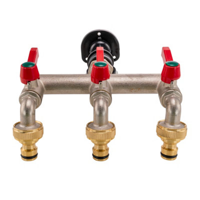garden 3 way manifold with 25mm mdpe water supply pipe backplate