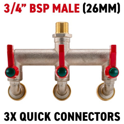 garden 3 way manifold with 25mm mdpe water supply pipe backplate