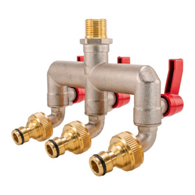 garden 3 way manifold with 25mm mdpe water supply pipe backplate
