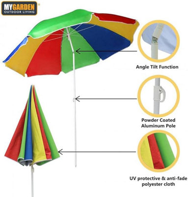 Garden Beach Patio Tilting Parasol - Multi-Coloured