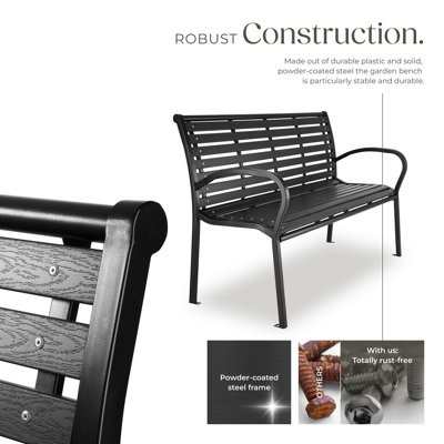 Garden Bench Pino - 3-seater, steel frame, weatherproof, 126 x 62 x 81. ...