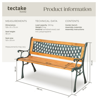 Garden Bench Tamara - 2-seater, weatherproof, 128 x 51 x 73 cm - brown